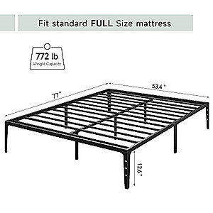 IDEALHOUSE 14 Inch Full Bed Frame with Storage, Metal Platform Bed Frame Full Size, Sturdy Steel Slats Support Mattress Foundation No Box Spring Needed, Black
