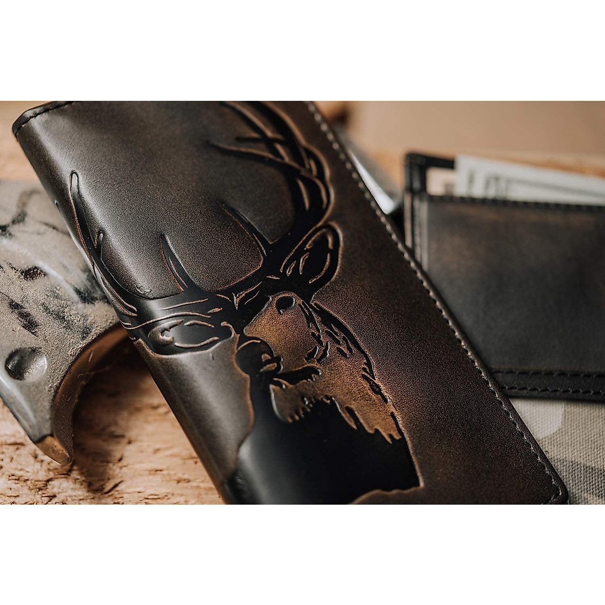 House of Jack Co. DEER Long Wallet For Men | Full Grain Leather With Hand Burnished Finish | Long Bifold Wallet | Rodeo Wallet | Deer Hunter Gift