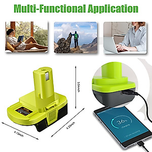 DM18RL Battery Adapter for Dewalt & for Milwaukee to for Ryobi Battery Adapter, Convert for Dewalt 20V Llithium Battery to for Ryobi Tool 18V P105 P107 P108 Battery with 5V 2.1A USB Charge