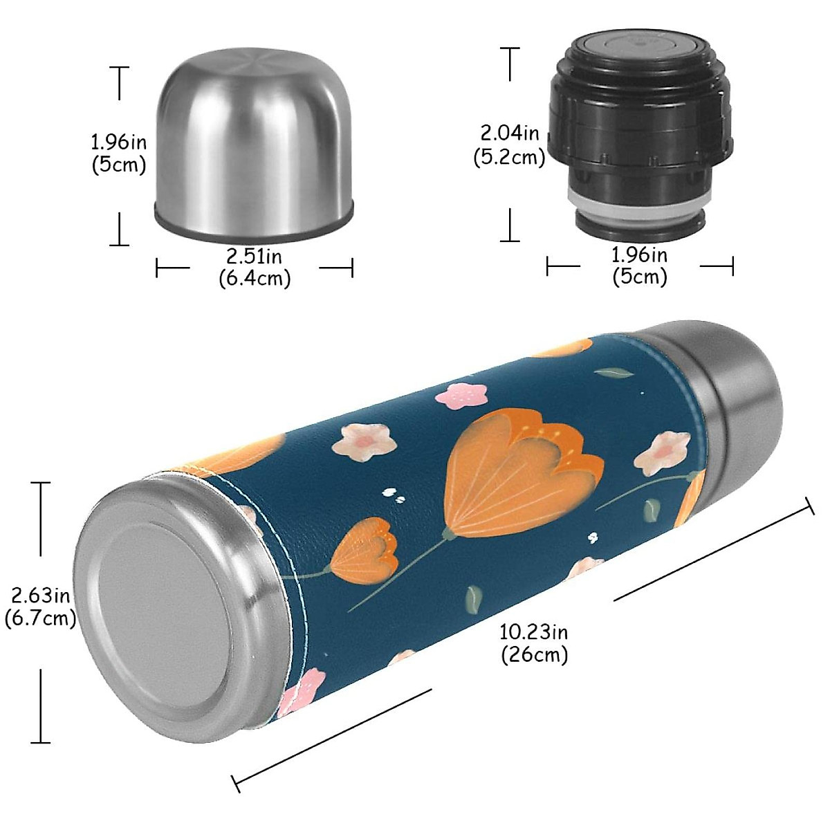 Stainless Steel Leather Vacuum Insulated Mug Flower Thermos Water Bottle for Hot and Cold Drinks Kids Adults 16 Oz