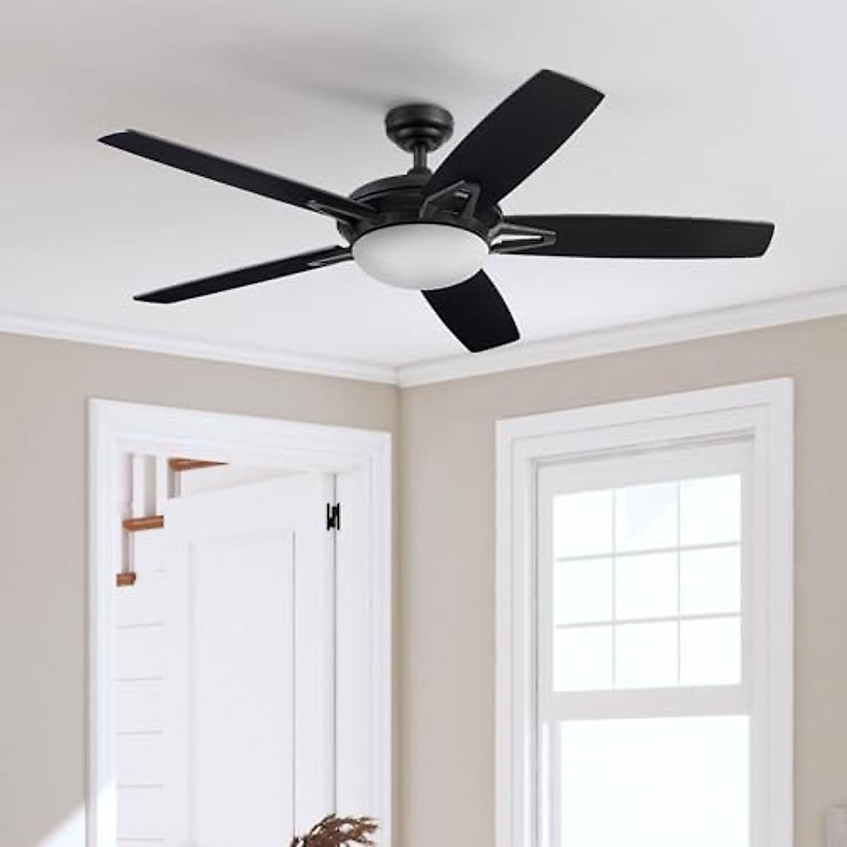 Prominence Home Clancy, 52 Inch Contemporary LED Ceiling Fan with Light, Remote Control, Dual Mounting Options, 5 Dual Finish Blades, Reversible Motor - 51483-01 (Matte Black)