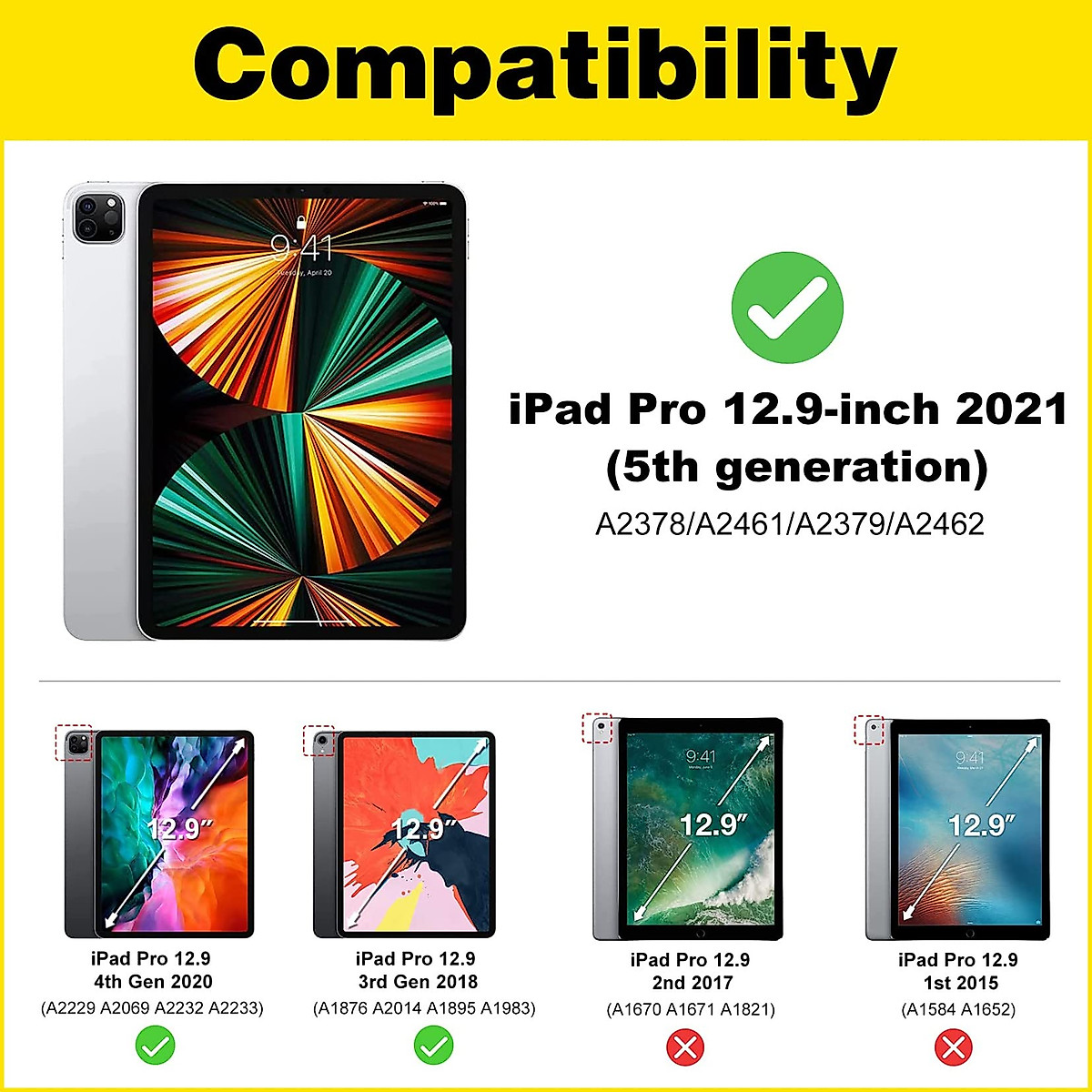 ProCase iPad Pro 12.9 Inch Case 2022 2021 2020 2018 with Pencil Holder, Folio Stand Smart Cover for iPad Pro 12.9 6th Gen 2022/5th Gen 2021/ 4th Gen 2020/ iPad Pro 12.9" 3rd Gen 2018 -Black