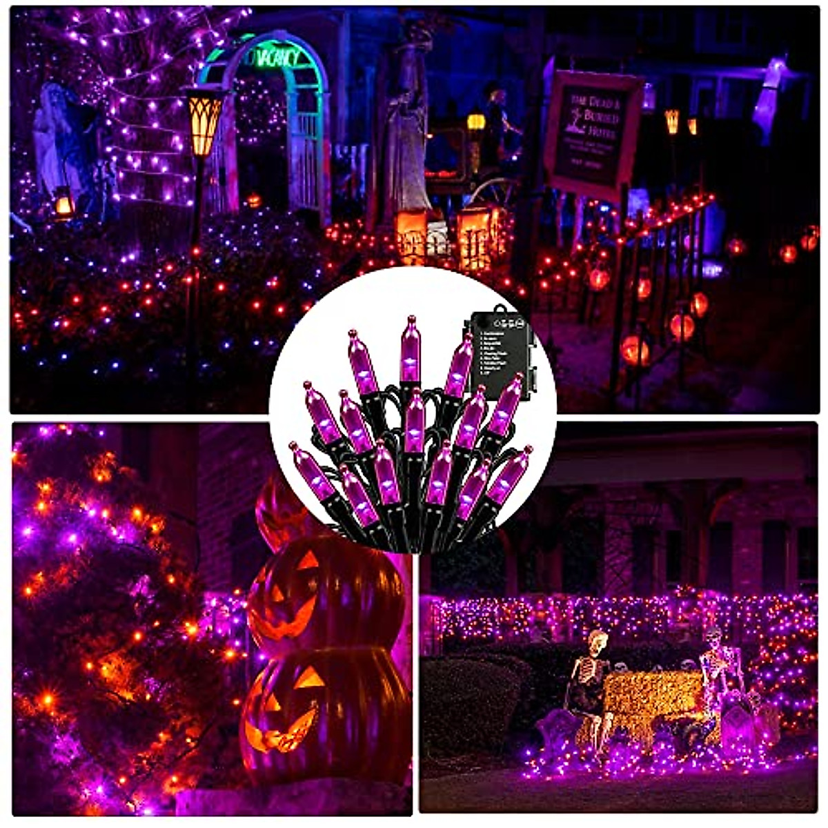 Dazzle Bright 8 Pcs Hanging Witch Hat String Lights + 50 LED 16FT Waterproof Battery Operated Purple Mini String Lights