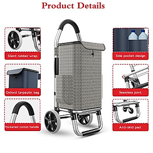 PIPRE Folding Shopping Cart with Wheels,Products Stair Climber,Used as a Shopping, Grocery, Laundry and Stair Climber Cart,Hold Up to 110 Pounds, Standard, (color，Checkerboard motif