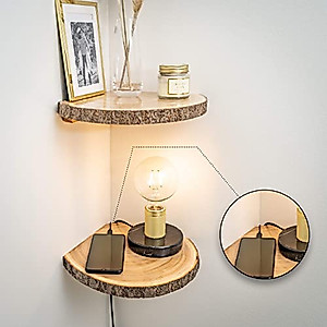 KITCHENMANIA Corner Wall Shelf,Corner Floating Shelves Set of 2, Wood Slices with Bark Decorations Style,Wall Mount Storage Display for Bathroom,Kitchen,Living Room Decor,Bedroom,Office,Plant