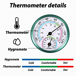 4 Pieces Indoor Outdoor Thermometer Hygrometer 2 in 1 Temperature Humidity Gauge Analog Hygrometer for Indoor Office Home Room Outdoor, No Battery Required, in Green and White