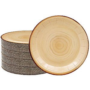 40Pcs Wood Grain Party Supplies Wood Grain Paper Plates 7" Rustic Wood Slice Dessert Plates Camp-Fire Party Supplies Camping Woodland Animal Baby Shower Lumberjack Theme Birthday Party Decorations