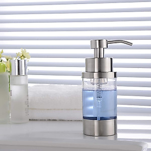Delle Rosa Soap Dispenser, Foaming Soap Dispenser, Clear Bottle for Bathroom Vanities or Kitchen, Stainless Steel Pump Head, Countertops Soap Dispenser Brushed Nickel, 250ml/8oz
