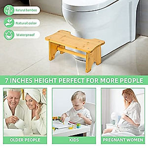 Toilet Stool Bathroom Stool Bamboo Poop Stool with Non-Slip Mat, Portable Toilet Foot Stool - Wood Color …