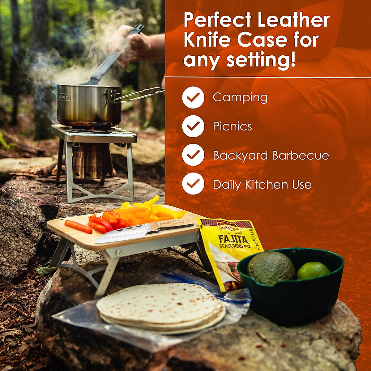 nCamp - Knife Case Leather Belt Sheath, Folding Knife Sheath for Belt, Premium Leather Knife Covers or Sleeves w/Belt Loop, Santoku or Chef Knife Sheath, 15 x 5 cm