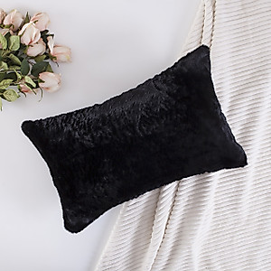 Home Brilliant Rectangle Throw Pillow Cover Faux Fur Suede Accent Decorative Spring Decorations Throw Pillows Oblong Cushion Cover for Bed, 12x20 Inch, Black