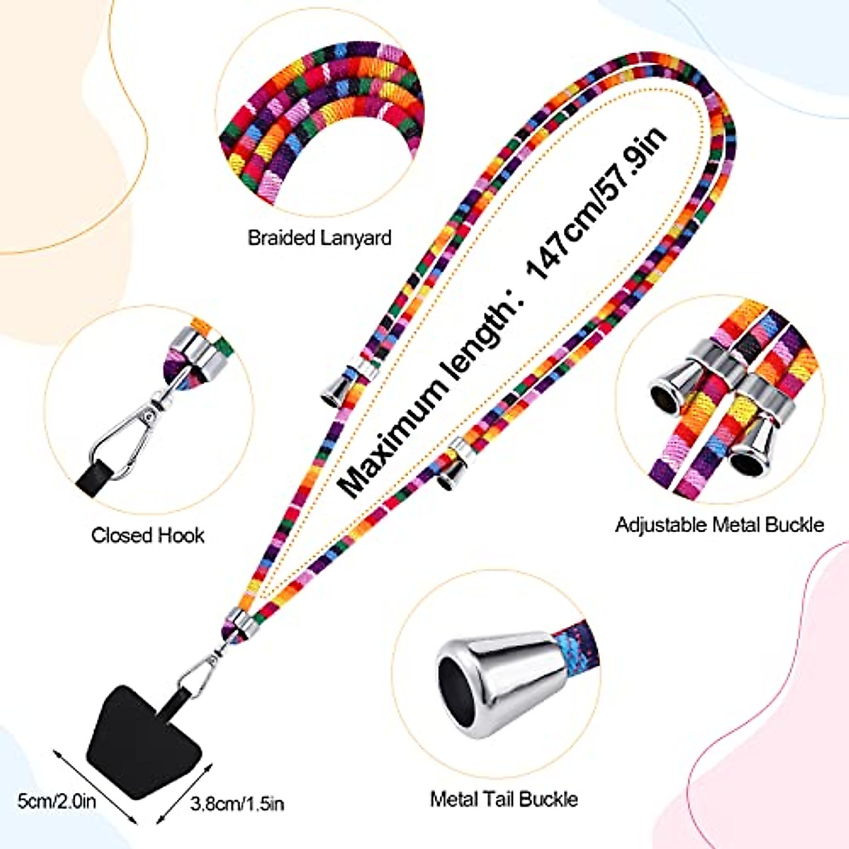 Flutesan 3 Sets Phone Lanyards Universal Cell Phone Crossbody Lanyard with Phone Patch Tab Adjustable Size Boho Rope