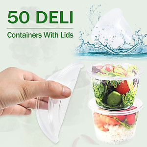 WEWBABY 16 OZ [50 Set] Plastic Deli Food Storage Containers with Leak-Proof Airtight Lids BPA Free Disposable Togo Clear Containers for Soups, Heavy-Duty Ice Cream Microwave Dishwasher Freezer Safe