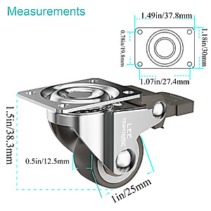 1" Low Profile Casters Wheels for furniture small casters Soft Rubber Caster Swivel with Locking Top Plate Castors 110 Lbs Load Capacity Casters set of 4 Rolling Smooth (2 with Brake and 2 without)