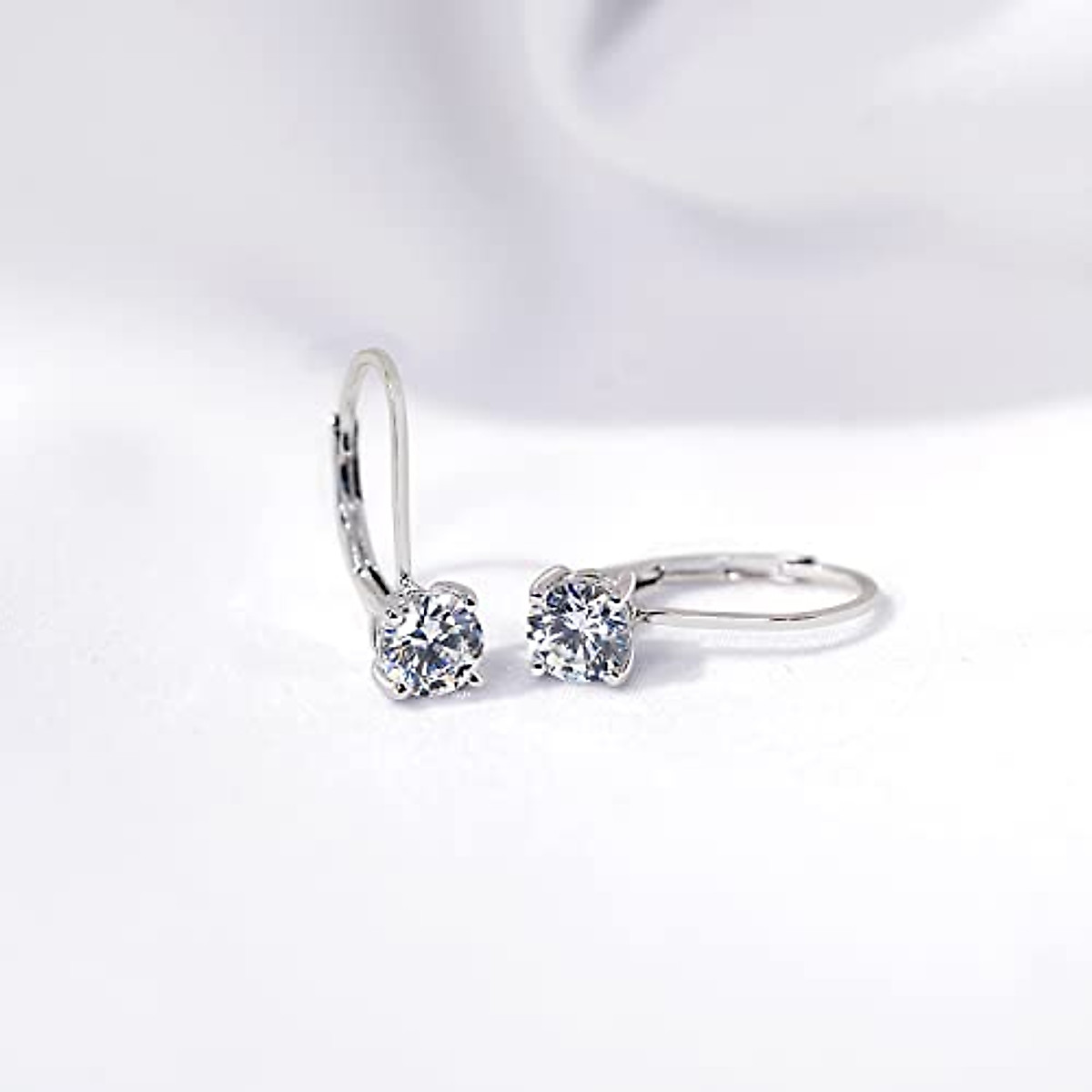 Amazon Essentials Platinum Plated Sterling Silver Lever back Earrings set with Round Infinite Elements Cubic Zirconia (2 cttw) (previously Amazon Collection)