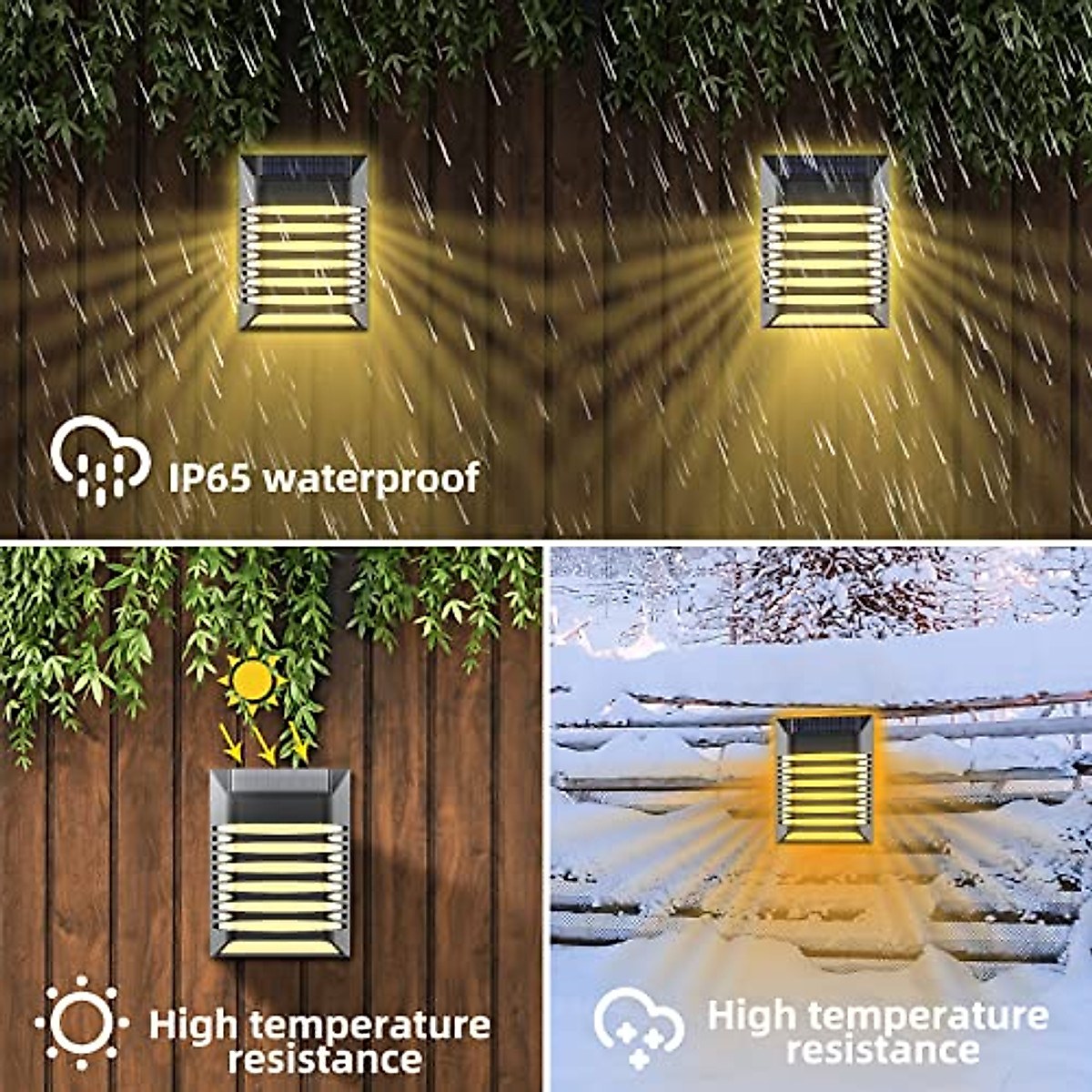 Solar Outdoor Fence Lights Warm White, Solar Wall Lamps Outdoor Waterproof Lights for Waterproof Garden Lights Wall, Stair, Pool (4 Pack)…