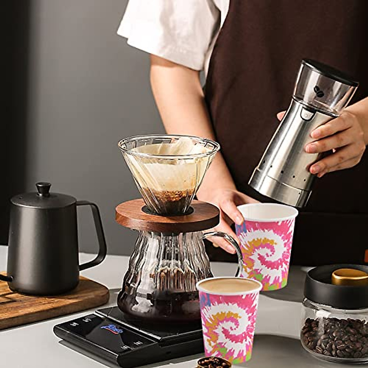 Clawsoff [300 Pack 8 oz Disposable Paper Cups, Hot/Cold Beverage Paper Drinking Cups, Paper Coffee Cups, Tie-dye Paper Hot Coffee Cups for Party, Picnic, Travel, and Events.