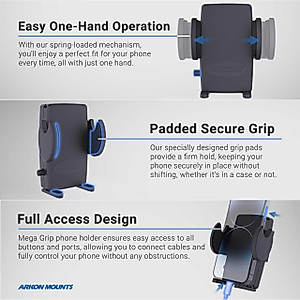 ARKON Mounts Drill-Base Mega Grip Phone Mount | Universal Phone Fit | 360° Adjustable Angle | Flat Surface AMPS Mounting | Compatible with iPhone, Galaxy, Note, Pixel, and More | SM4RM2XMAMPS