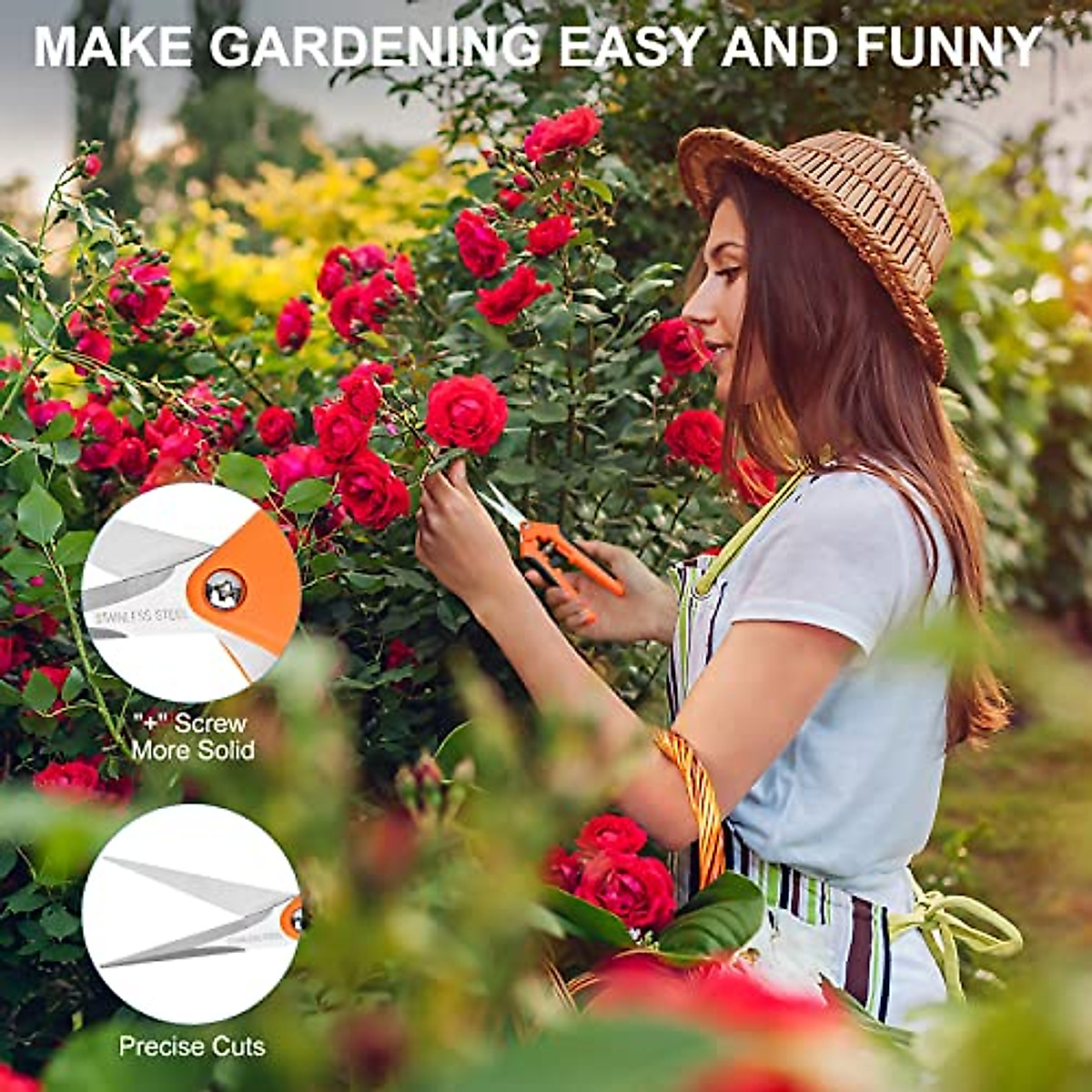 Premium Pruning Shears, Reggory Garden Shears with Upgrade Straight Stainless Steel Blades, Strong Sharp Garden Scissors, Clippers for Gardening/Indoor Plants.