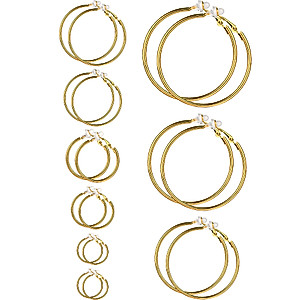 Sumind 6 Pairs Clip on Hoop Earrings Hoop Gold Earrings Non Piercing Earrings Set for Women, 6 Sizes