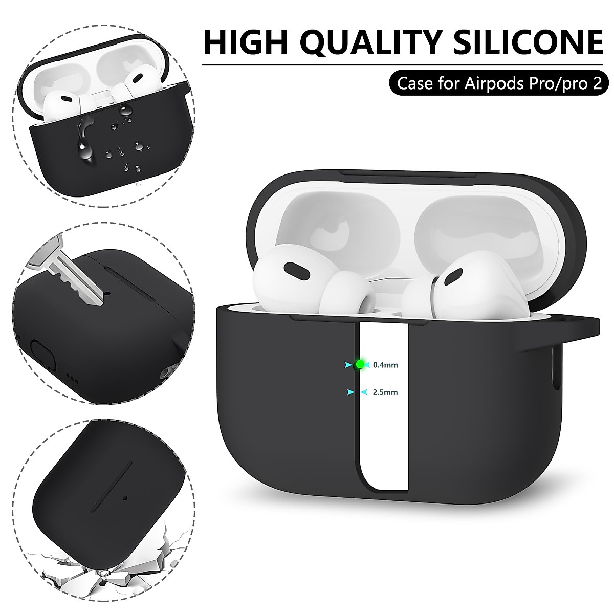Ljusmicker for AirPods Pro Case Cover with Cleaner Kit,Soft Silicone Protective Case for Apple AirPod Pro 2nd/1st Generation Case for Women Men,AirPods Pro 2/Pro Case Accessories with Keychain-Black