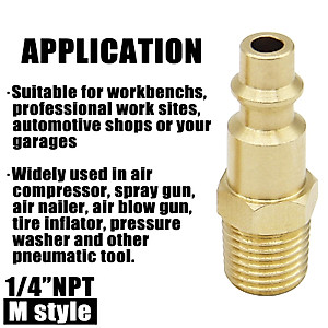 Qolekog Air Hose Fittings 1/4 inch NPT Male Thread Air Plug, Air Compressor Quick Connect Fittings Durable Solid Brass 300Psi (Industrial Type D, 2 Piece)