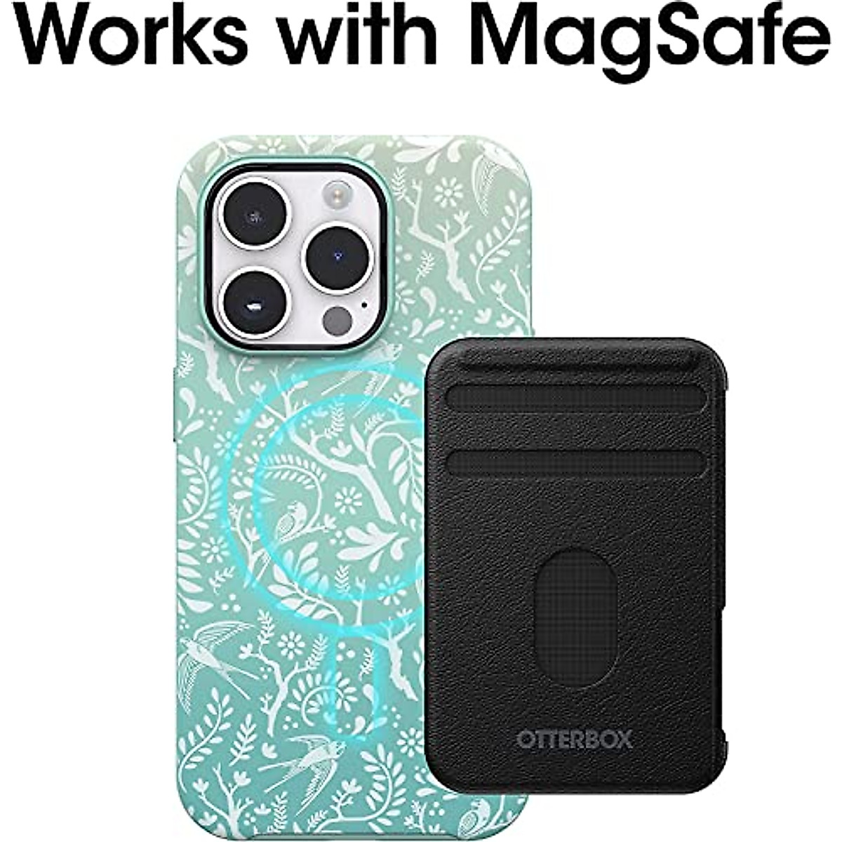 OtterBox Symmetry Series+ Antimicrobial Case with Magsafe for iPhone 14 Pro (Only) - Non-Retail Packaging - Feathers and Ferns (Green)
