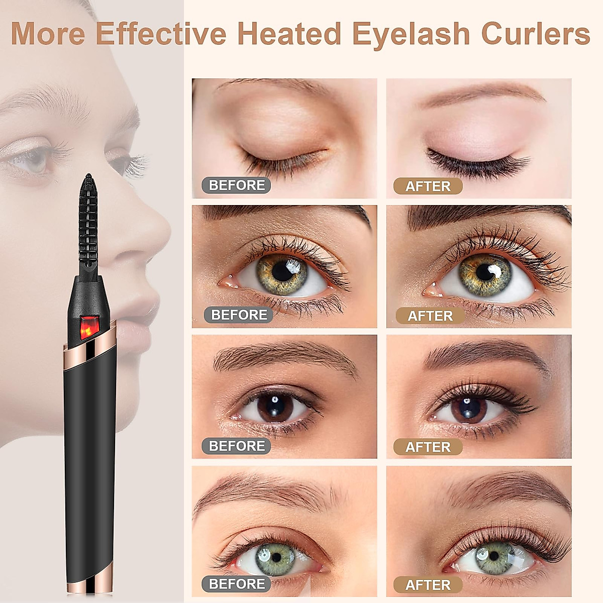 DUST2OASIS Heated Eyelash Curlers, Electric Eyelash Curlers, Rechargeable Lash Curler with Eyelash Comb for Makeup Natural Curling Eye Lashes and 24 Hours Long Lasting - Black 2024 Updated Model
