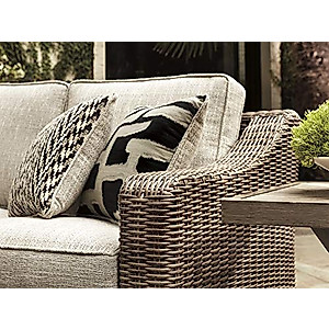 Signature Design by Ashley Beachcroft Outdoor Left & Right Arm Facing Wicker Patio Loveseats, Brown & Beige