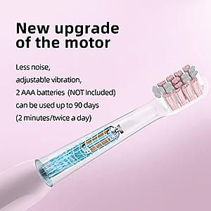 XFU Sonic Toothbrushes for Adults and Kids, 3 Brush Heads, with 5 Modes and IPX7 Waterproof, Battery Electric Toothbrush Build in 2 Mins Timer 40,000 VPM XF-11 Pink