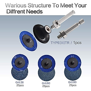 NYXCL Miroku 75Pcs Mixup 2-inch Quick Change Discs Set, Zirconia Sanding Discs with 1/4" Holder, for Die Grinder Surface Prep Strip Grind Polish Finish Burr Rust Paint Removal