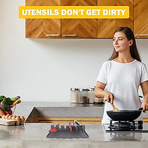 NileHome Silicone Spoon Rest for Kitchen Counter with 6 Slots - Spoon Holder with Drip Pad Heat-Resistant BPA-Free Kitchen Utensil Holder Multiple Spoon Holder for Stove Top Kitchen Utensil Rest