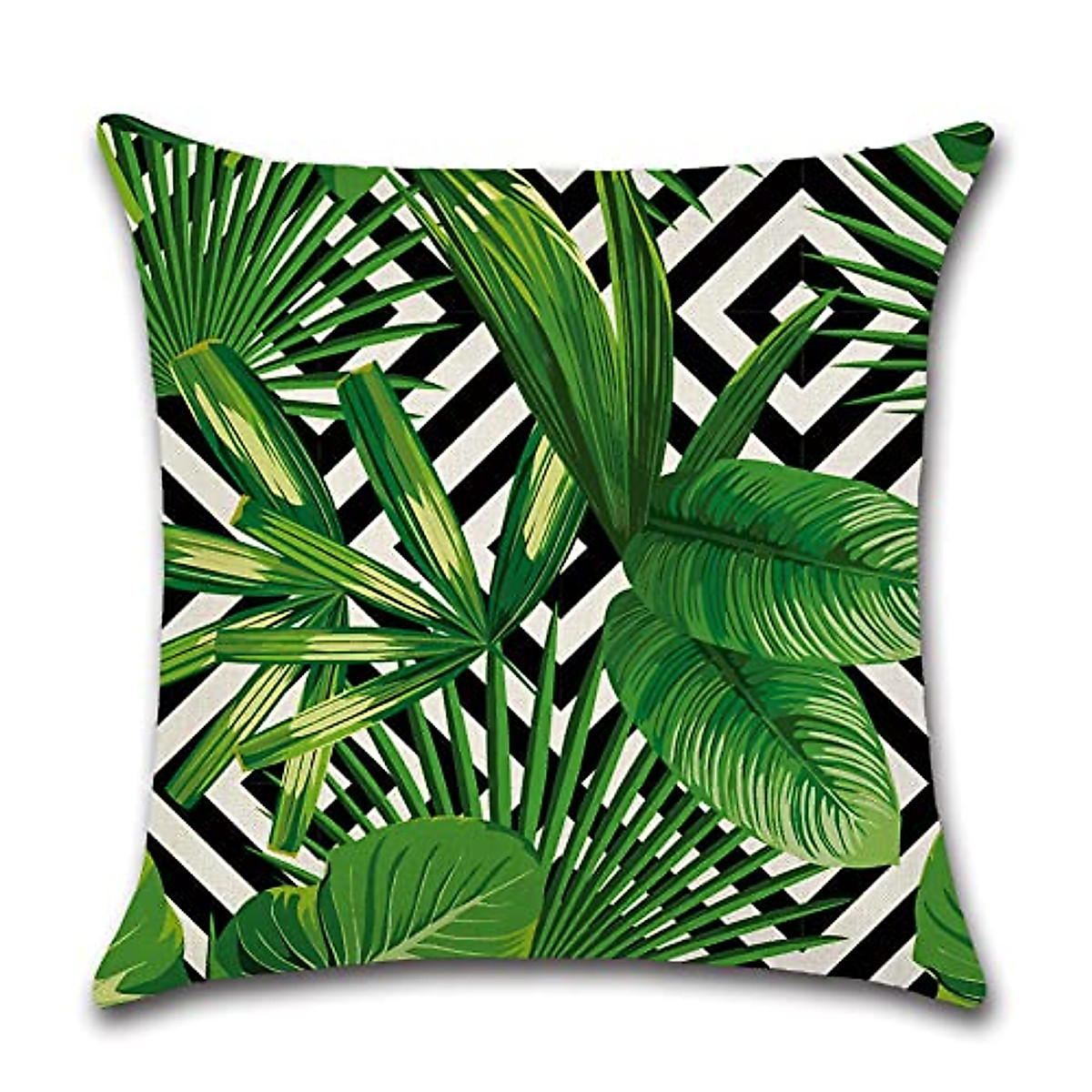 OTOSTAR Outdoor Waterproof Linen Throw Pillow Covers 18x18 Inch Square Pillow Covers Set of 4 Tropical Green Leaves Decorative Cushion Covers for Couch Sofa Tent Garden Patio