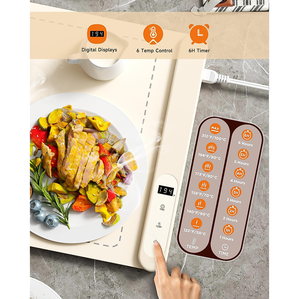 Warming Mat for Food, Home Essentials Food Warmer,6 Temperature and Timer Settings,Fast Heating, and Even Heat Distribution,Electric Warming Tray for Buffets, Parties, and Everyday Use