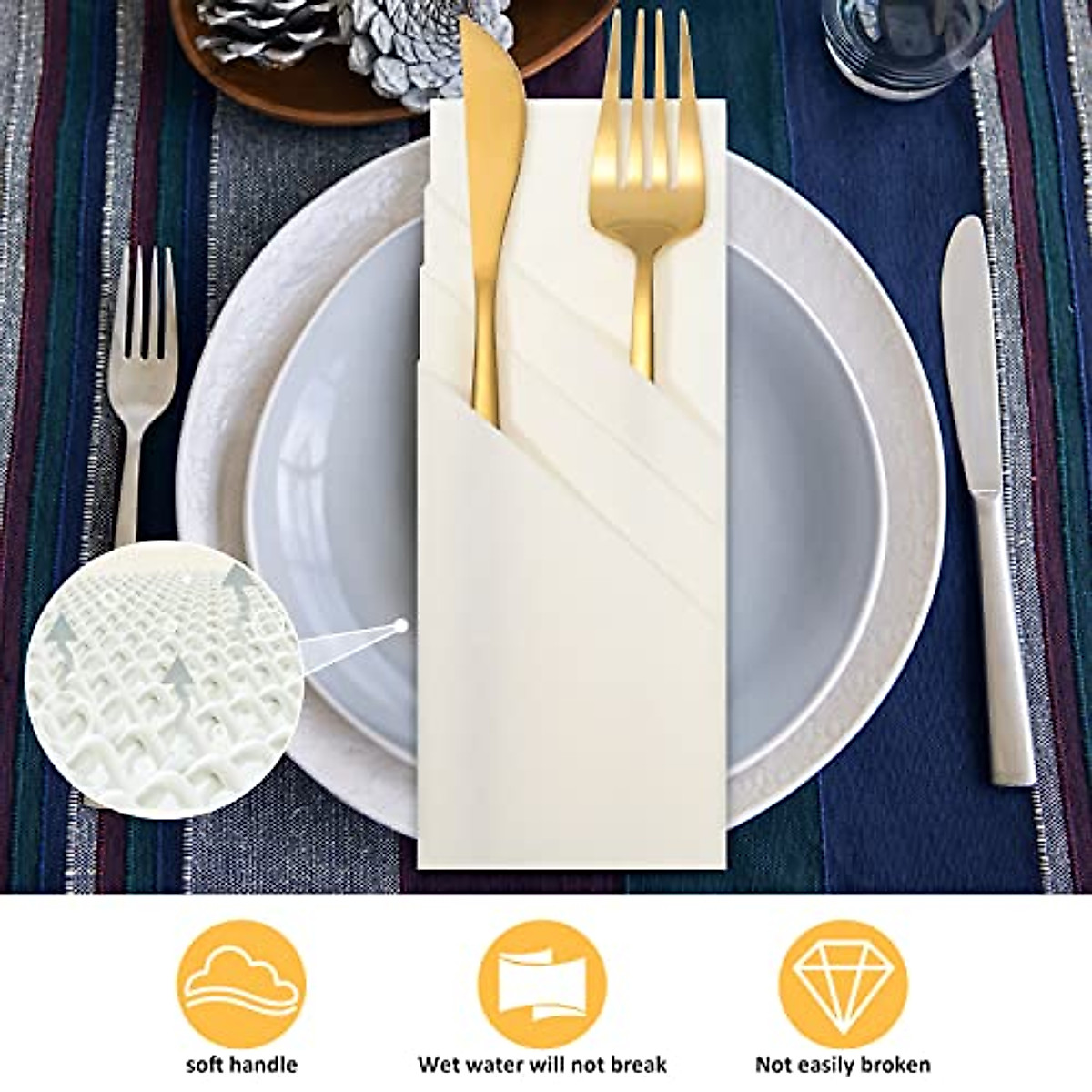 Cindeer Paper Linen Dinner Napkin Disposable Air Laid Napkin Pre Folded Guest Hand Towel with Built in Flatware Pocket for Silverware Wedding(150 Pcs)