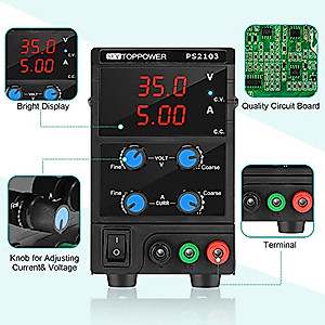 DC Power Supply Variable 3 Digital（35V 5A) CC/CV Mode Single-Output 110V with Alligator to Banana Test Lead,Test Hook Clips, Tweezers for for DIY Electronics Testing, Repairing& Researching