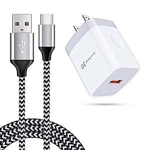 Fast Charging Wall Charger & Cable for Samsung Galaxy, Google Pixel, Moto & More - Quick Charge 3.0 USB C Brick with 6FT Cord