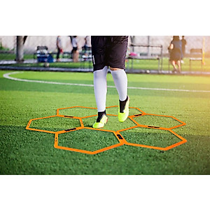 Max4out Hex Agility Rings Set of 6 Rings for Speed & Agility Footwork Training, Hexagon Ladder with Fitness Equipment Sport Workout Home Gym, Kids and Adults (Orange)