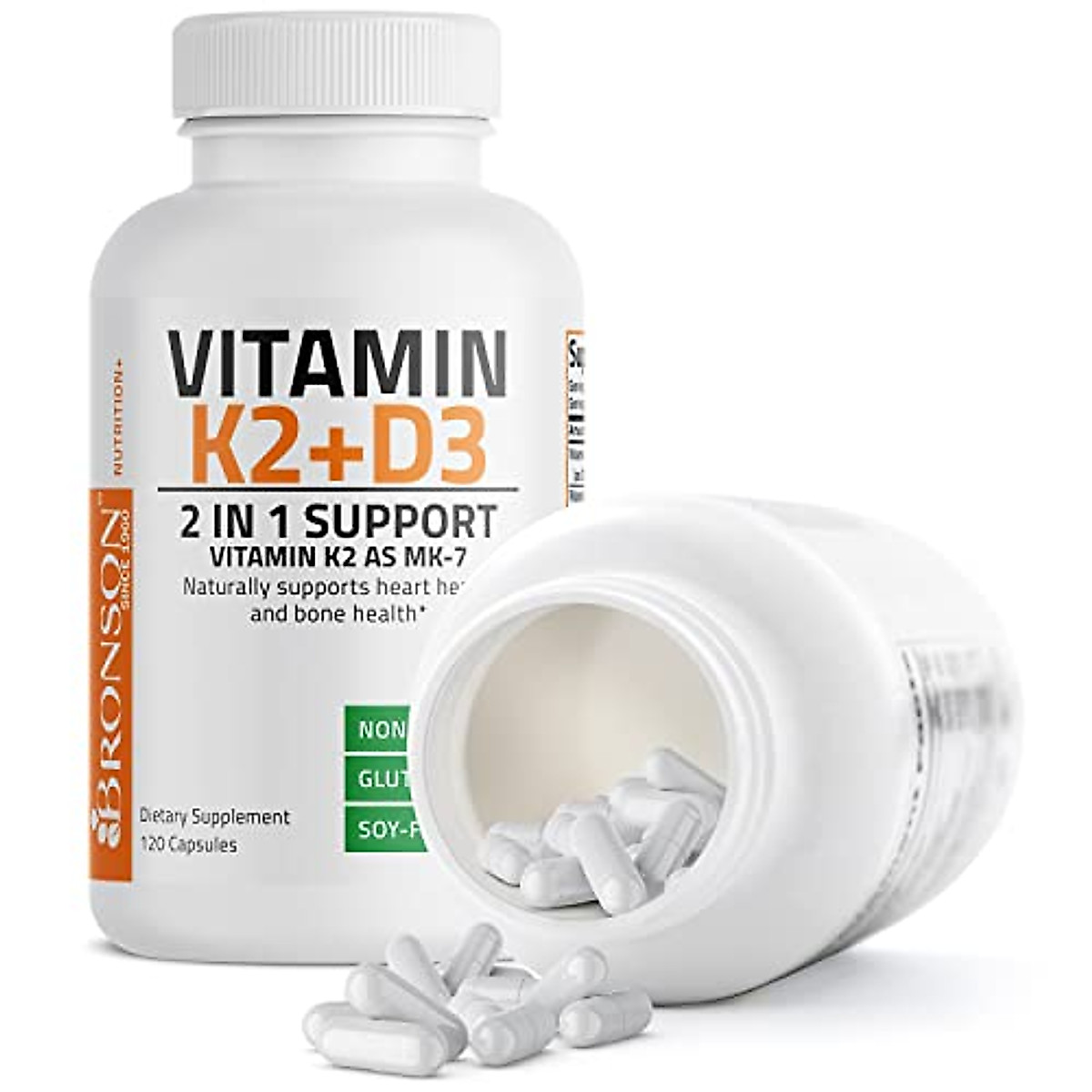 Bronson Vitamin K2 (MK7) with D3 Supplement Non-GMO Formula 5000 IU Vitamin D3 & 90 mcg Vitamin K2 MK-7 Easy to Swallow Vitamin D & K Complex, 120 Capsules
