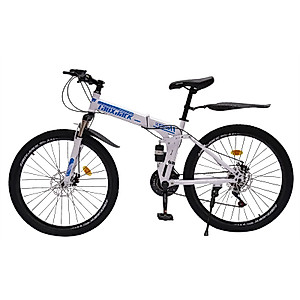 Leblett 26 Inch Folding Mountain Bike, 21-Speed Thickened High Carbon Steel Foldable Bicycle,Good Damping Effect,Dual Disc Brake,Weight-Bearing 264.55lbs for Adults/Men/Women