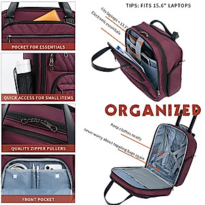 KROSER Carry On Underseat Multi-functional, 16-inch Underseater Lightweight Overnight Suitcase for Women, Burgundy