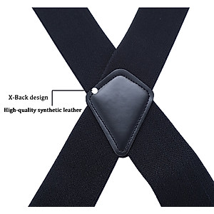 AWAYTR Men Utility Suspenders Adjustable Elastic - Heavy Duty 2 Inch Wide X Shape Strong Clip Suspender (Black)
