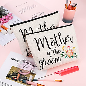 4 Pieces Mother of the Bride Gifts Wedding Handkerchief Happy Tears Handkerchief Mother of Bride Makeup Bags Canvas Mother Cosmetic Bags for Wedding Engagement