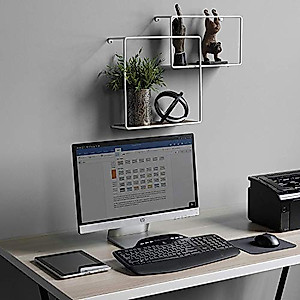 Wall Mounted Rustic Decor Iron and Wood Intersecting Cube Floating Shelves Wood Shadow Boxes Set of 2 (White)