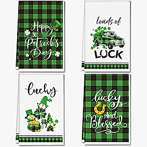 4PCS Saint Patrick Day Kitchen Towel Shamrock Seasonal Decorative Hand Towel Green Plaid Home Decor Dish Towels Shamrock Bath Towels 15.75 * 23.62inch Irish Decorative Dishcloth for Cooking Baking