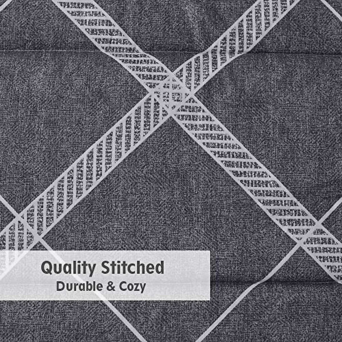 ATsense Comforter Set Queen, All Season 3-Piece 100% Cotton Fabric, Soft Microfiber Filled Bedding, Lightweight Reversible Duvet Insert (Grey&White, MY005)