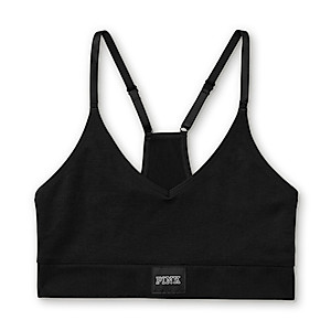 Victoria's Secret Pink Seamless Sports Bra, Low Impact Bras for Women, Racerback, Black (XL)