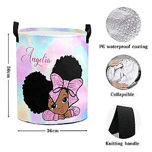 Generic Waterproof Laundry Hamper for Girls Kids Baby, Cute Pink Laundry Basket with Handle, Custom Nursery Hamper with Name