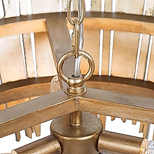 Gold Chandelier, Modern Farmhouse Chandelier, Dining Room Lighting Fixtures Hanging with Wood Framework and Gold Finish, Chandeliers for Dining Rooms, Kitchen, Foyer, Living Room, 20" D x 8" H