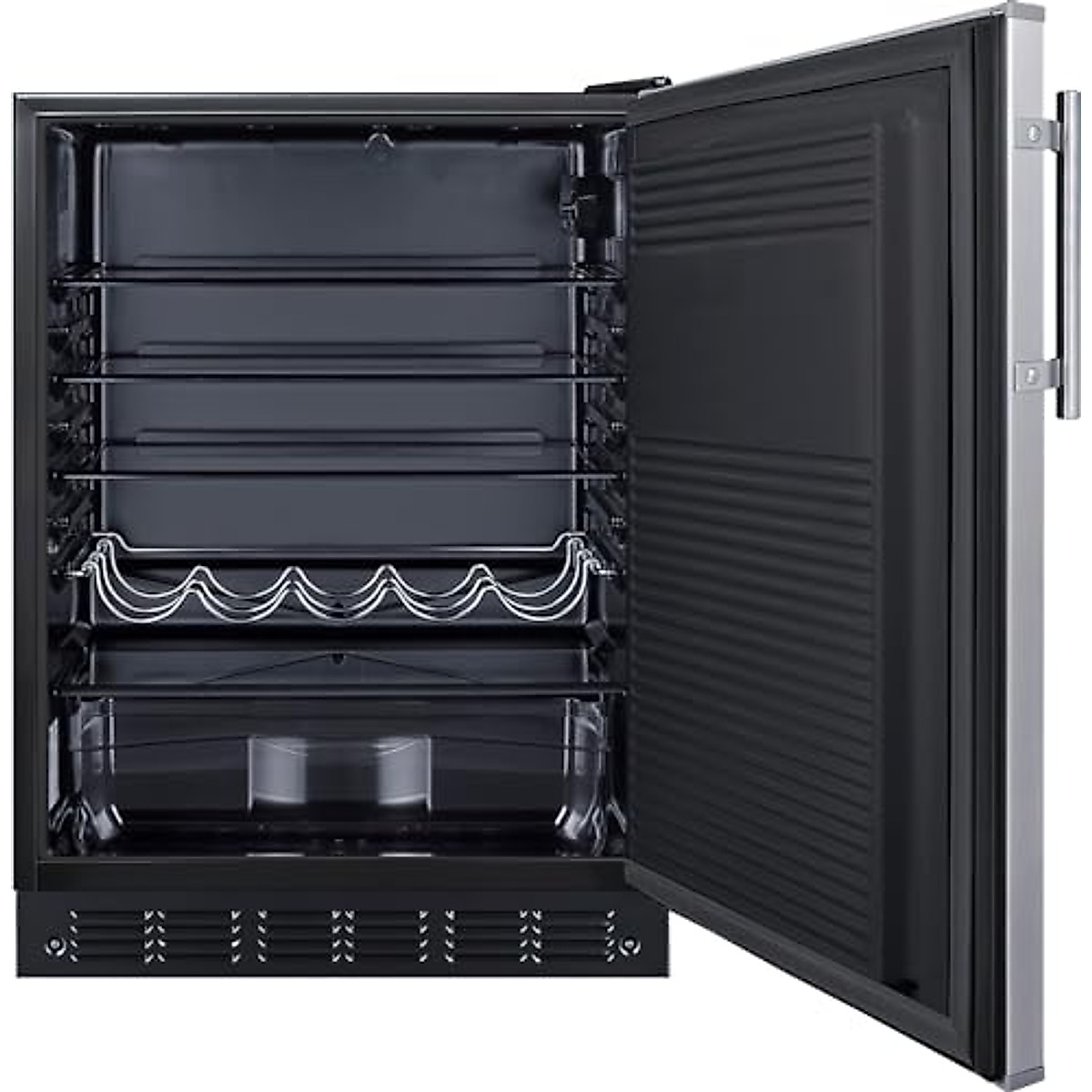 Summit FF708BL7SS 24” Wide Under Counter Refrigerator 5.1 cu.ft. Made in Europe with Automatic Defrost Operation, Reversible Stainless-Steel Door, and Deluxe black interior (Right Hand Door)